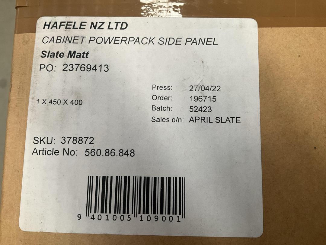 Great Deal On HAFELE - Cabinet PowerPack Side Panel Slate Matte *NEW ...